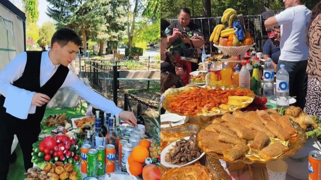 VIDEO| De Blajini, cu chelneri la cimitir și bucate cât pentru o nuntă ...